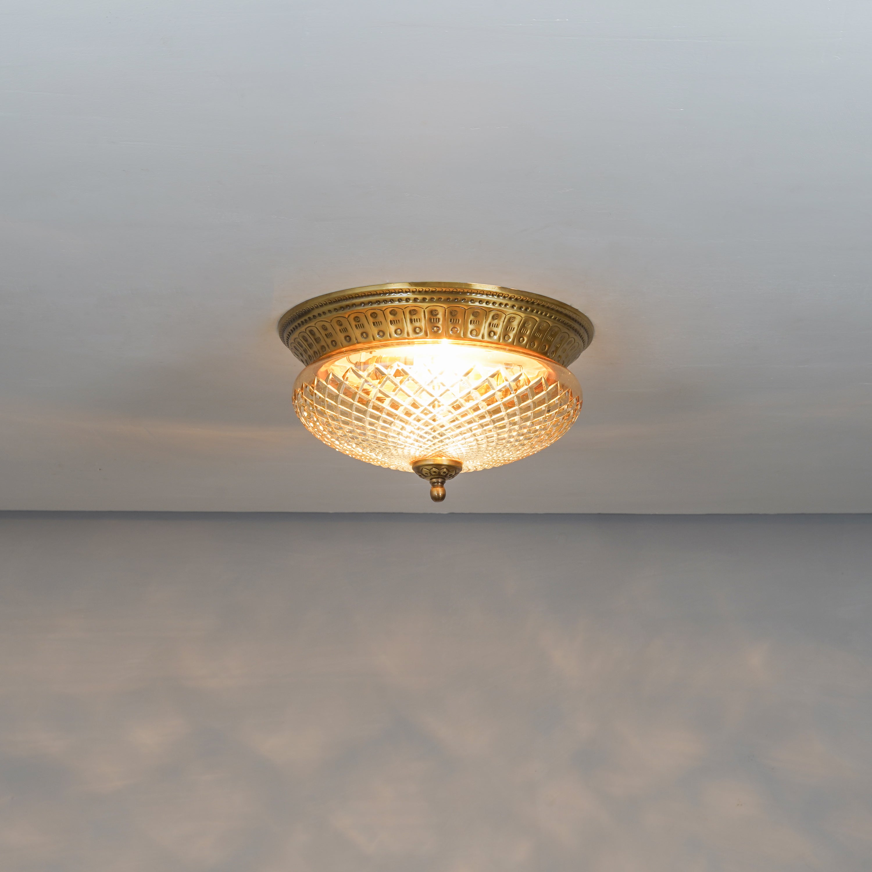 CAMERON 2-Light Flush Mount Ceiling Light in Brass Finish with Amber D ...