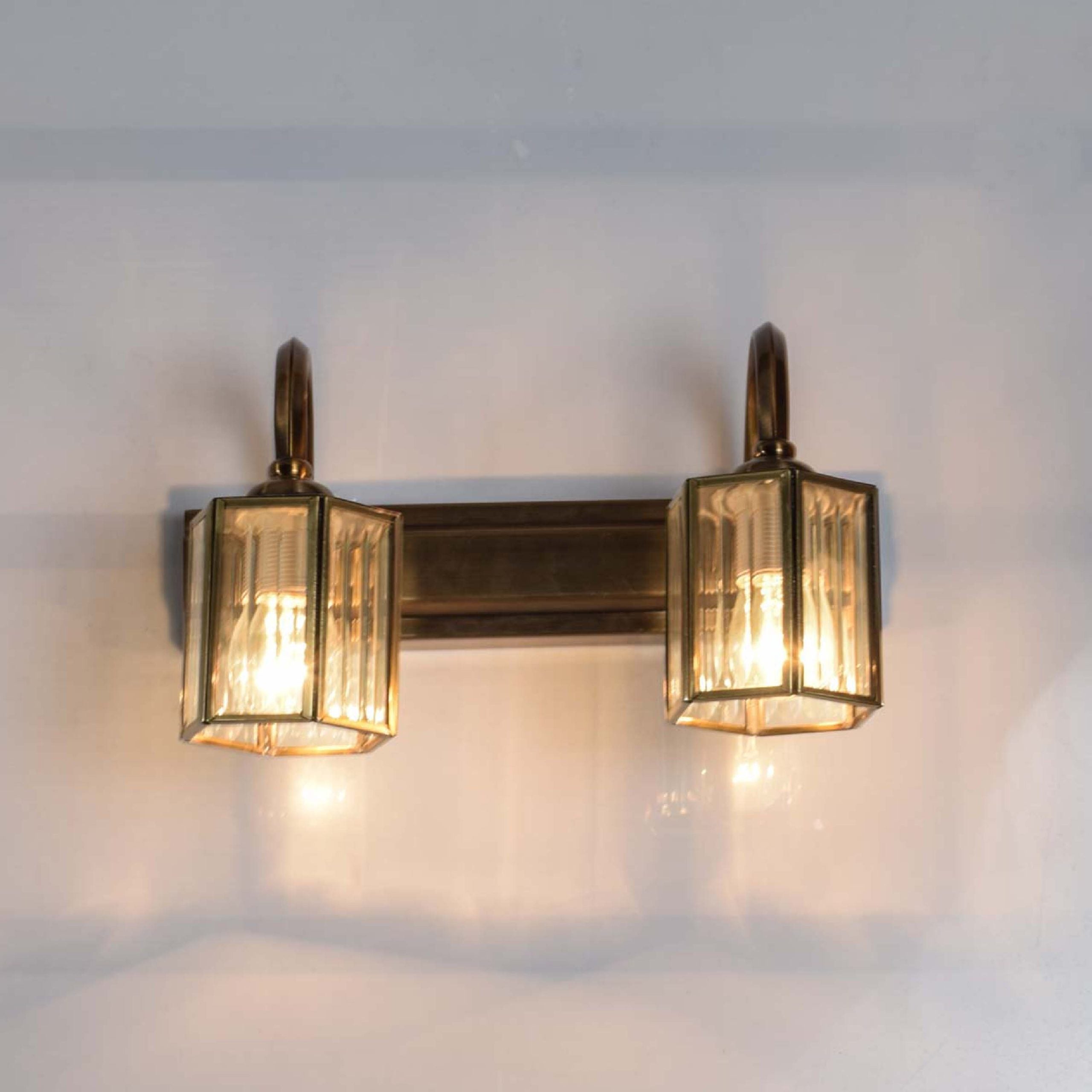 NEPTUNUS 2 lights mirror light in brass ant finish with frosted glass ...