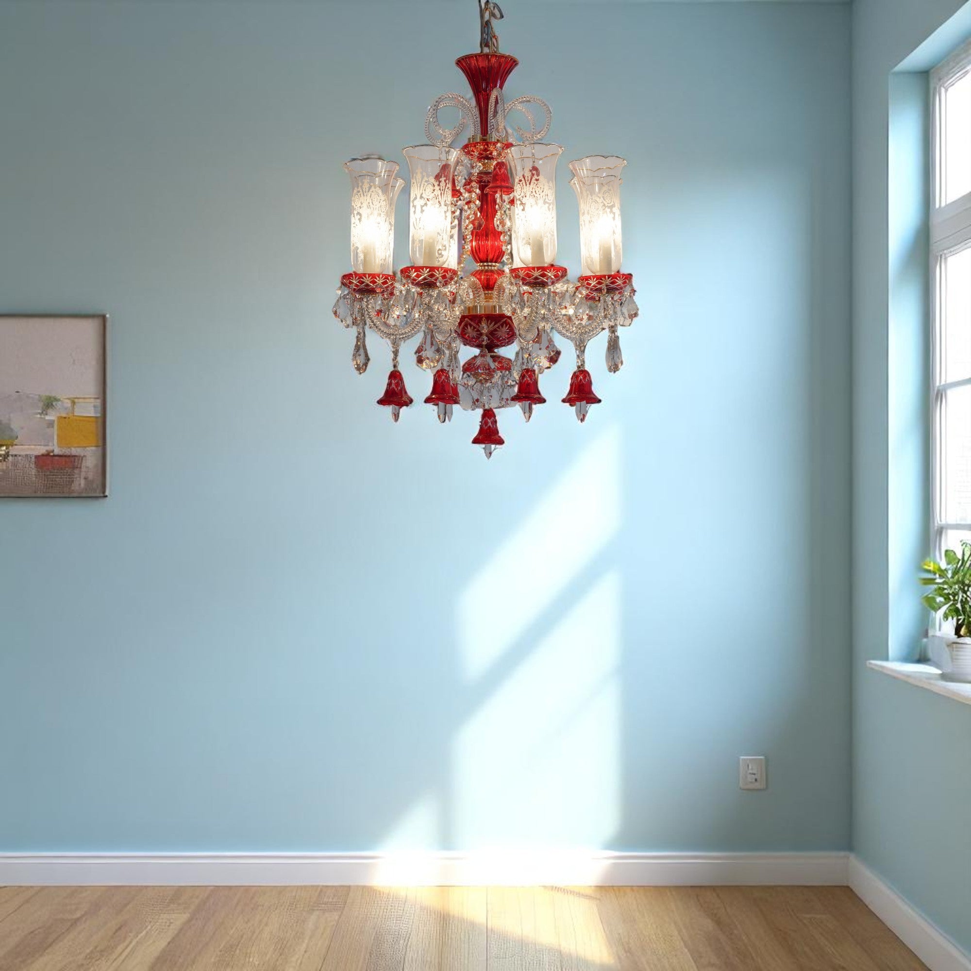 SKILLERN 8 lights glass and crystal chandelier – KAPOOR-E-ILLUMINATIONS ...