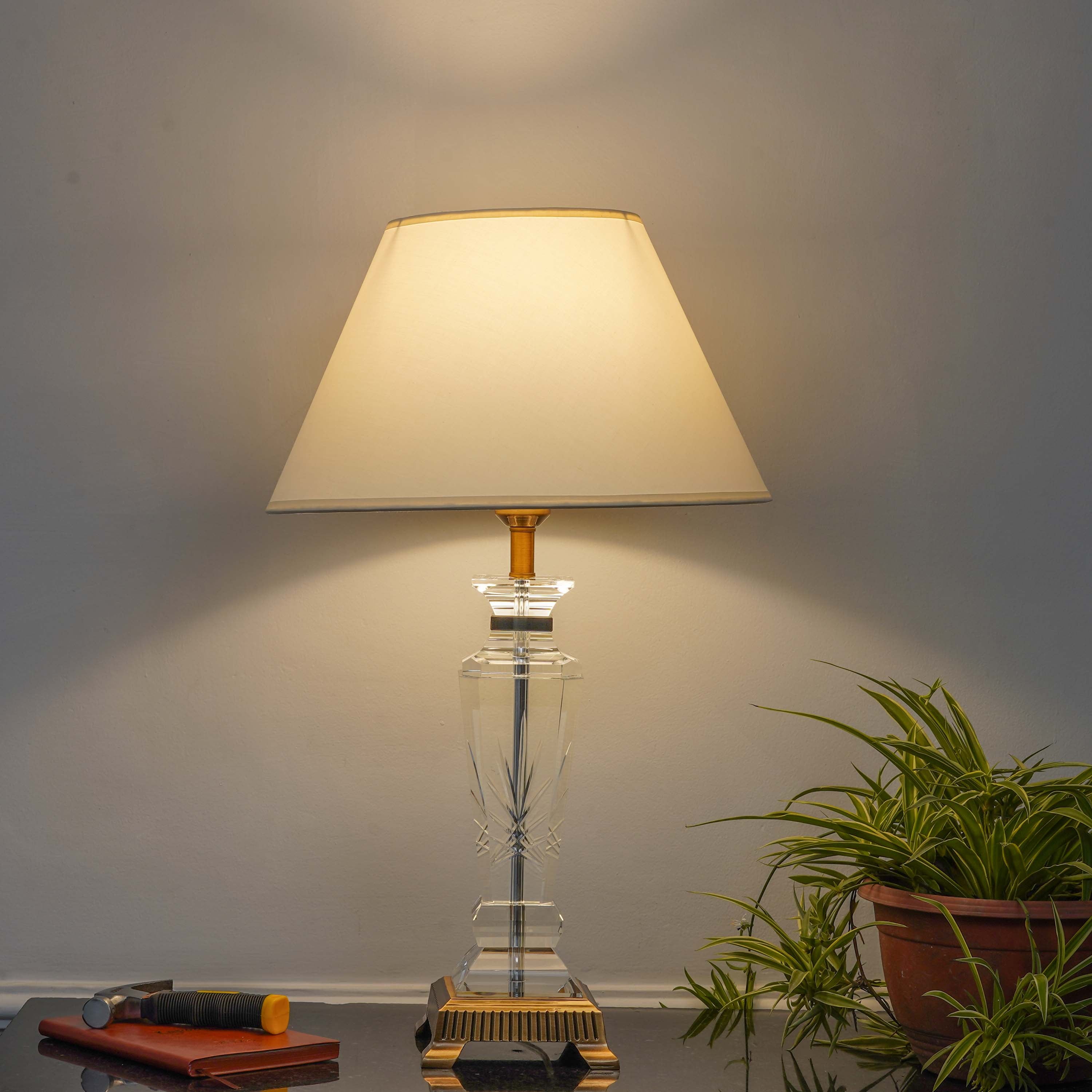 JURA Clear Crystal With Antique Brass Finish Table Lamp With White Cot ...