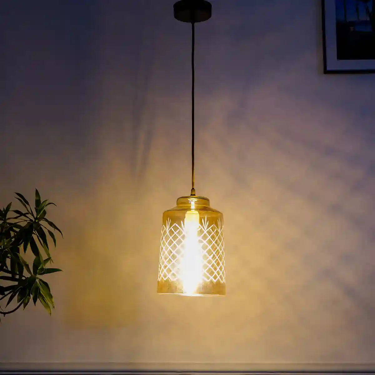 BOSNIA Cut Work Amber Lustre Glass Hanging Lamp – KAPOOR-E ...