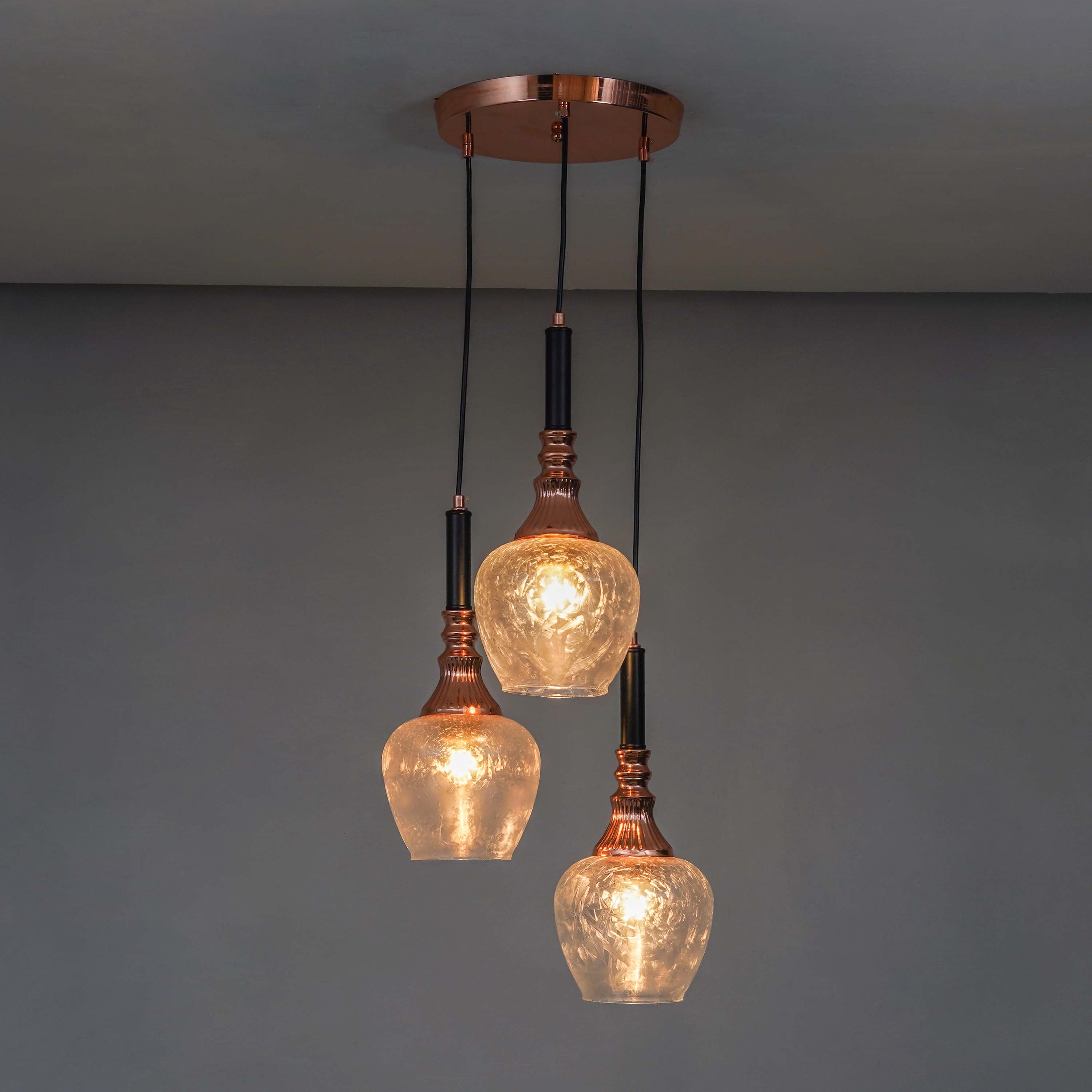 HIRST 3 Light Cascade Ceiling Pendant In Rose Gold And Black Finish Me ...
