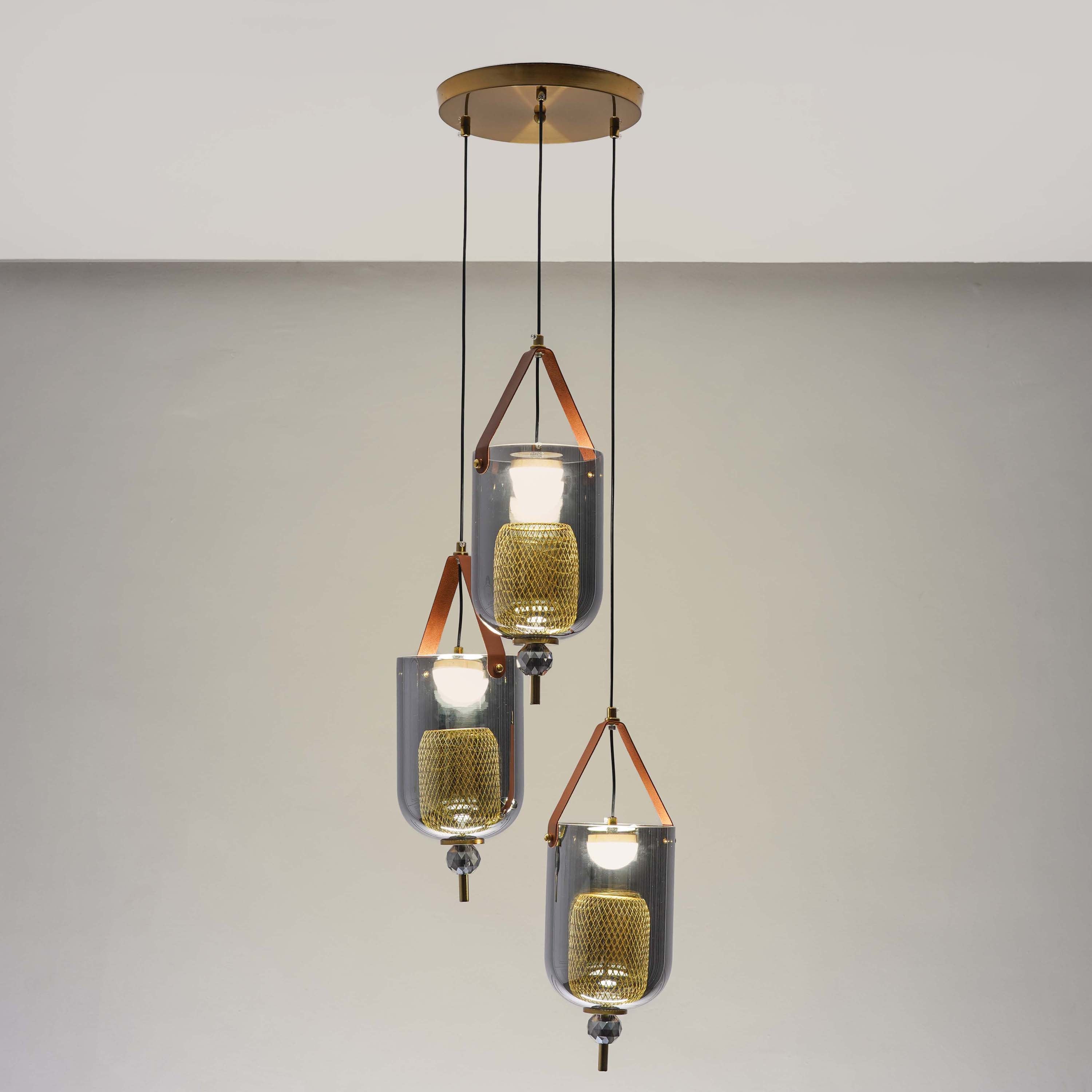 DUO Integrated 3-Light LED Ceiling Pendant In Brass Finish Metal And B ...