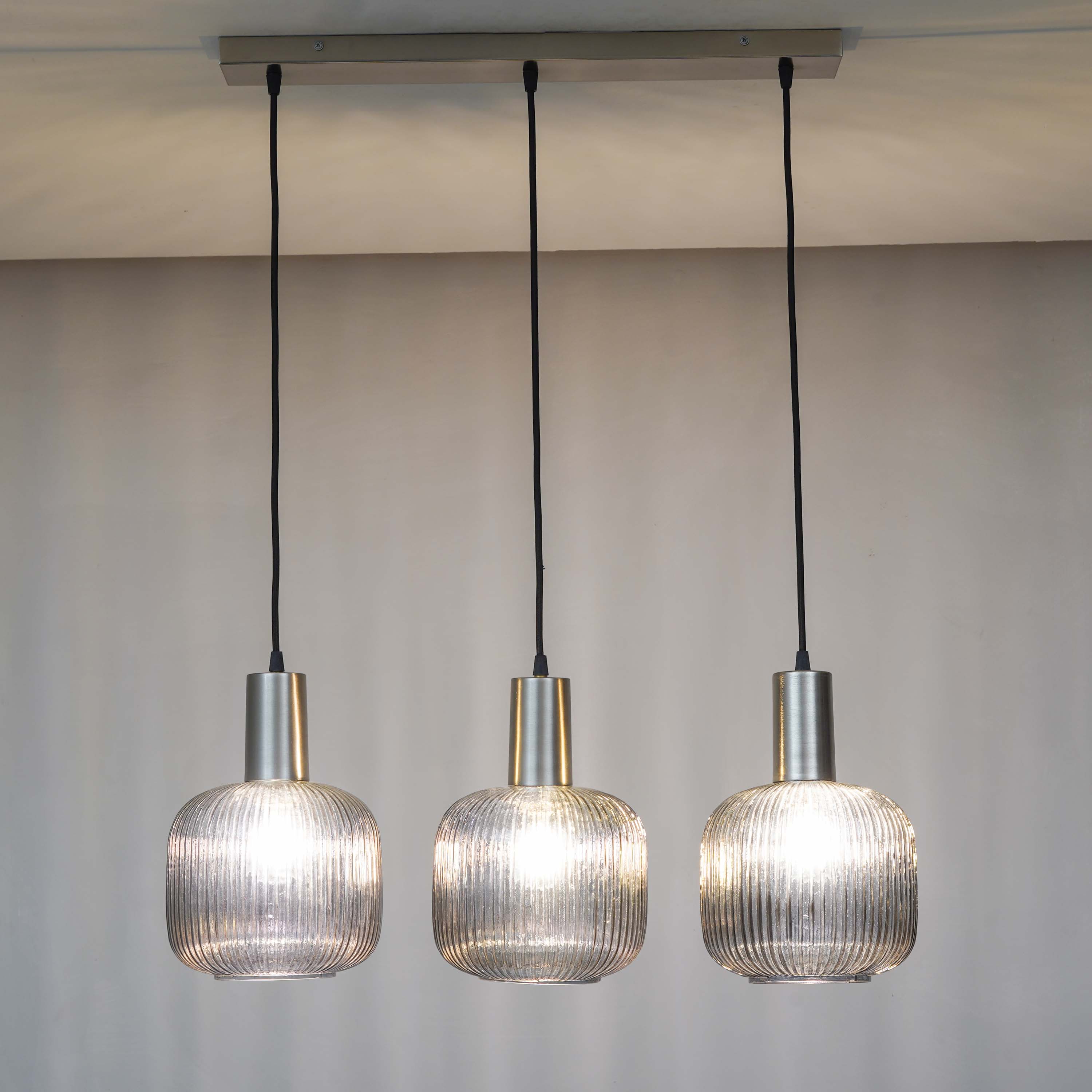 DEMARIUS Linear Cluster Hanging Pendant Light In Blue Glass And Chrome ...