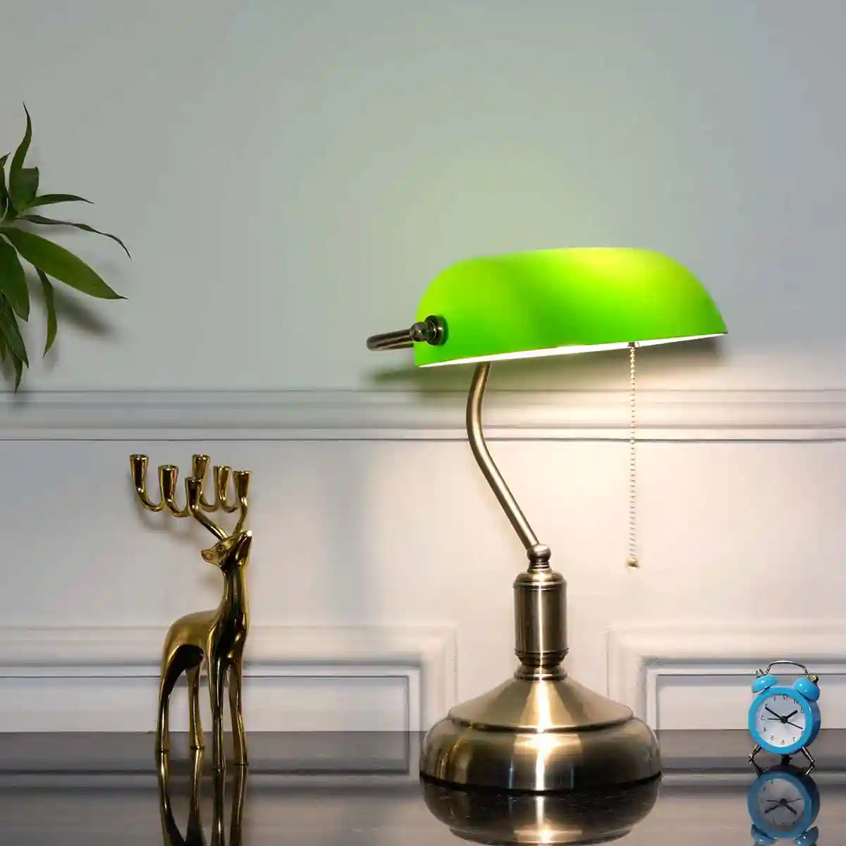 LAWYER Antique Brass Finish Metal And Glass Study Table Lamp – KAPOOR-E ...