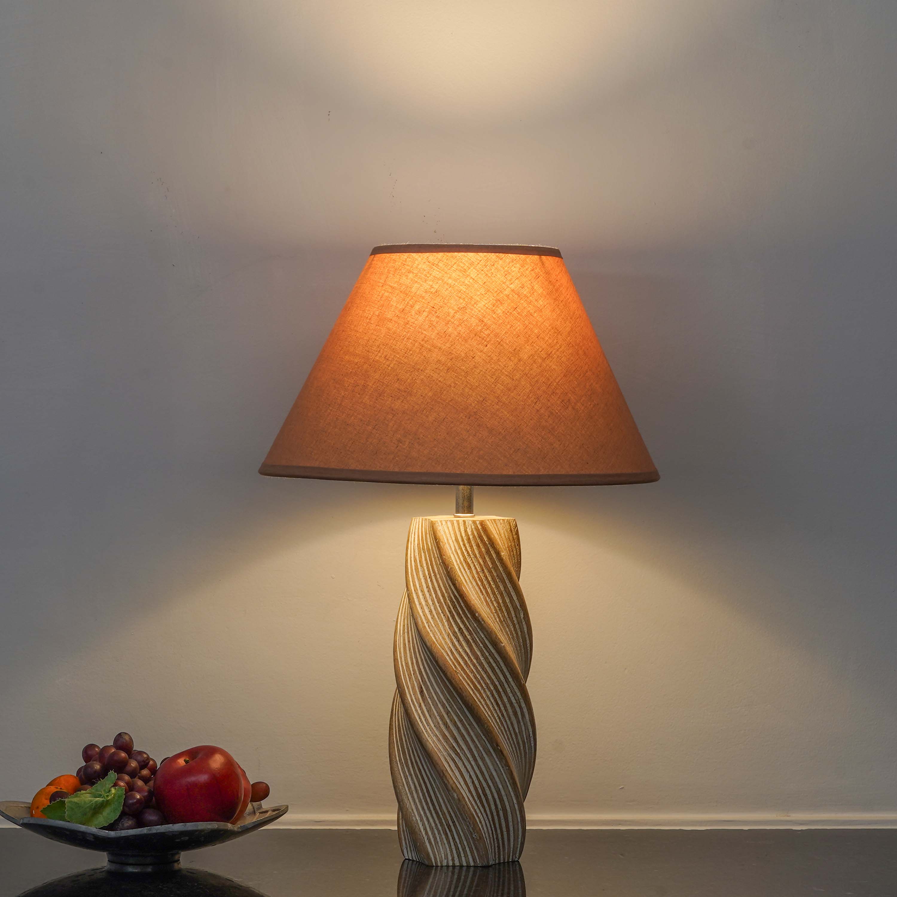 BURFORD Distress White Finish Wood Table Lamp With Beige Cotton Shade ...
