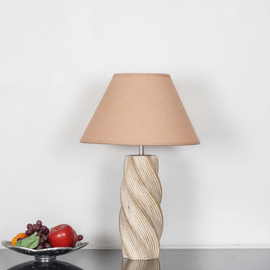 BURFORD Distress White Finish Wood Table Lamp With Beige Cotton Shade ...
