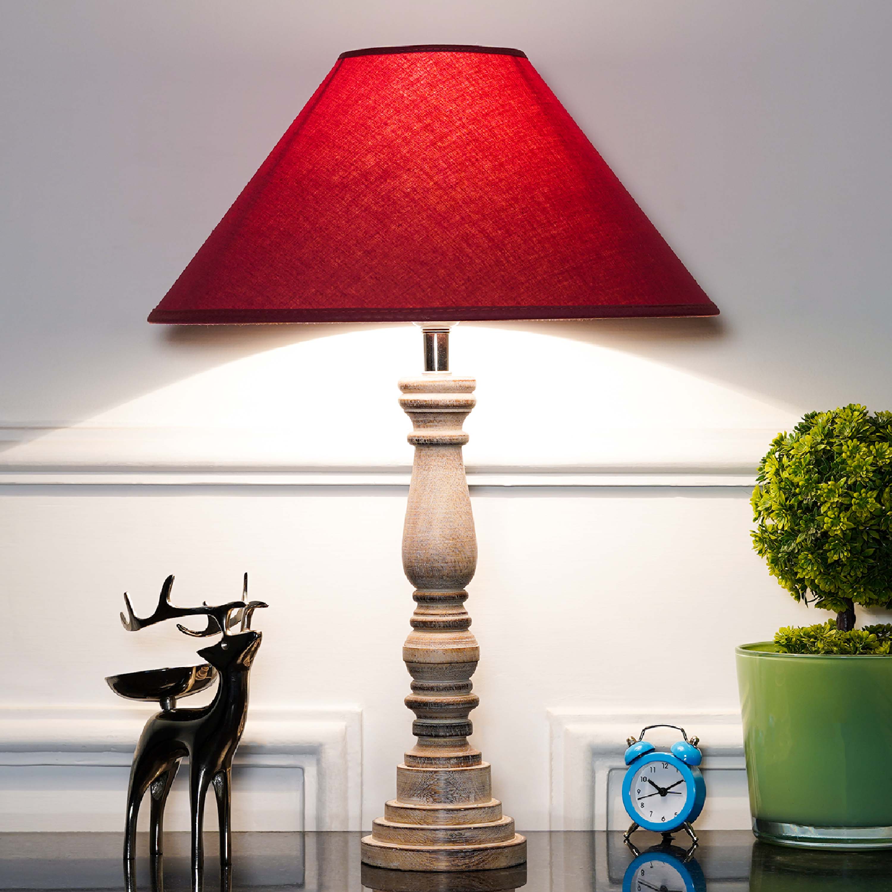 HATTON hand crafted Solid wood distress white finish table lamp With M ...