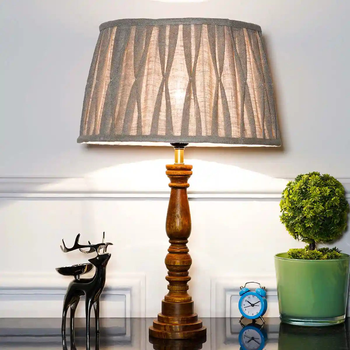 Hatton hand crafted Solid wood honey finish table lamp With Natural ...