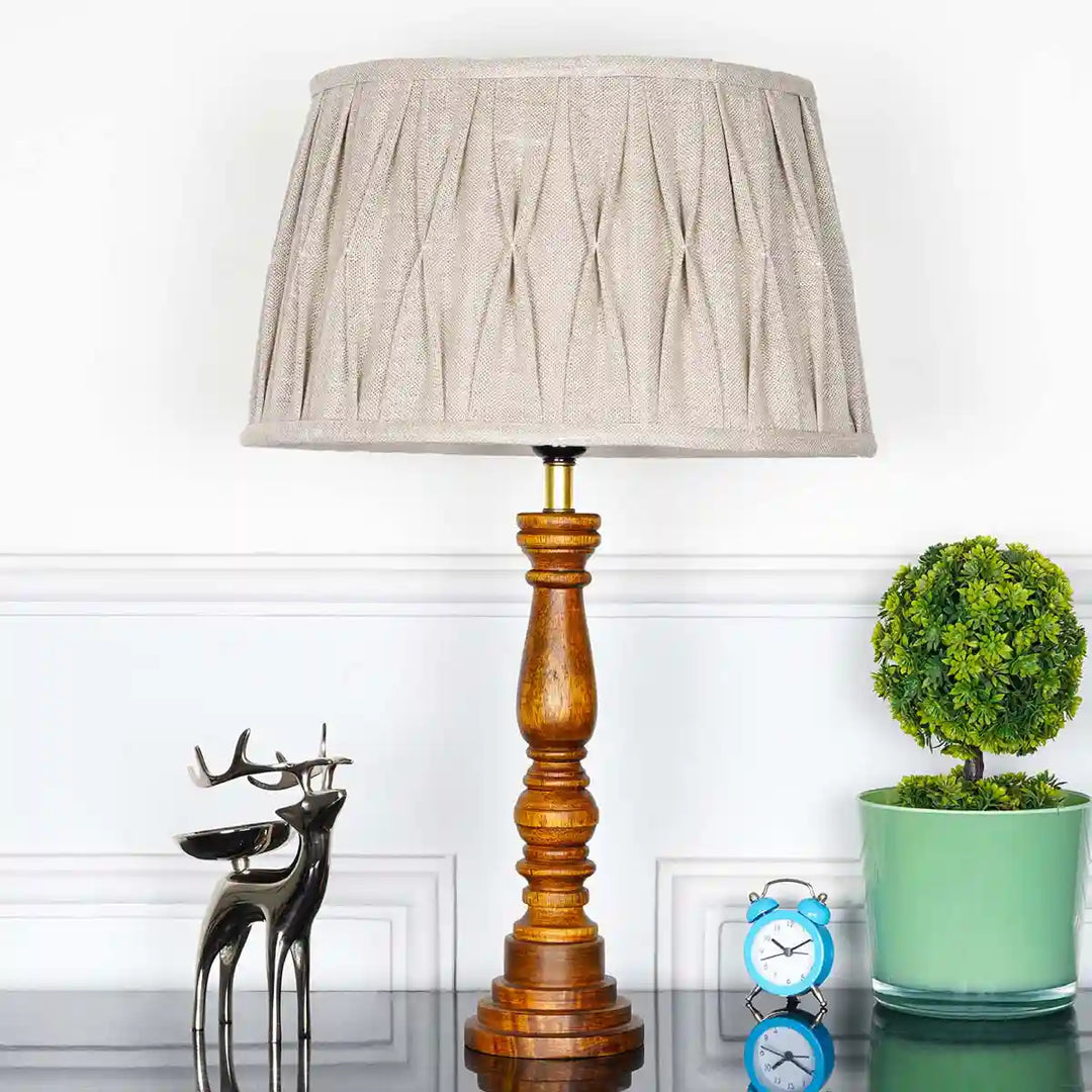 Hatton hand crafted Solid wood honey finish table lamp With Natural Cotton Shade – KAPOOR-E ...