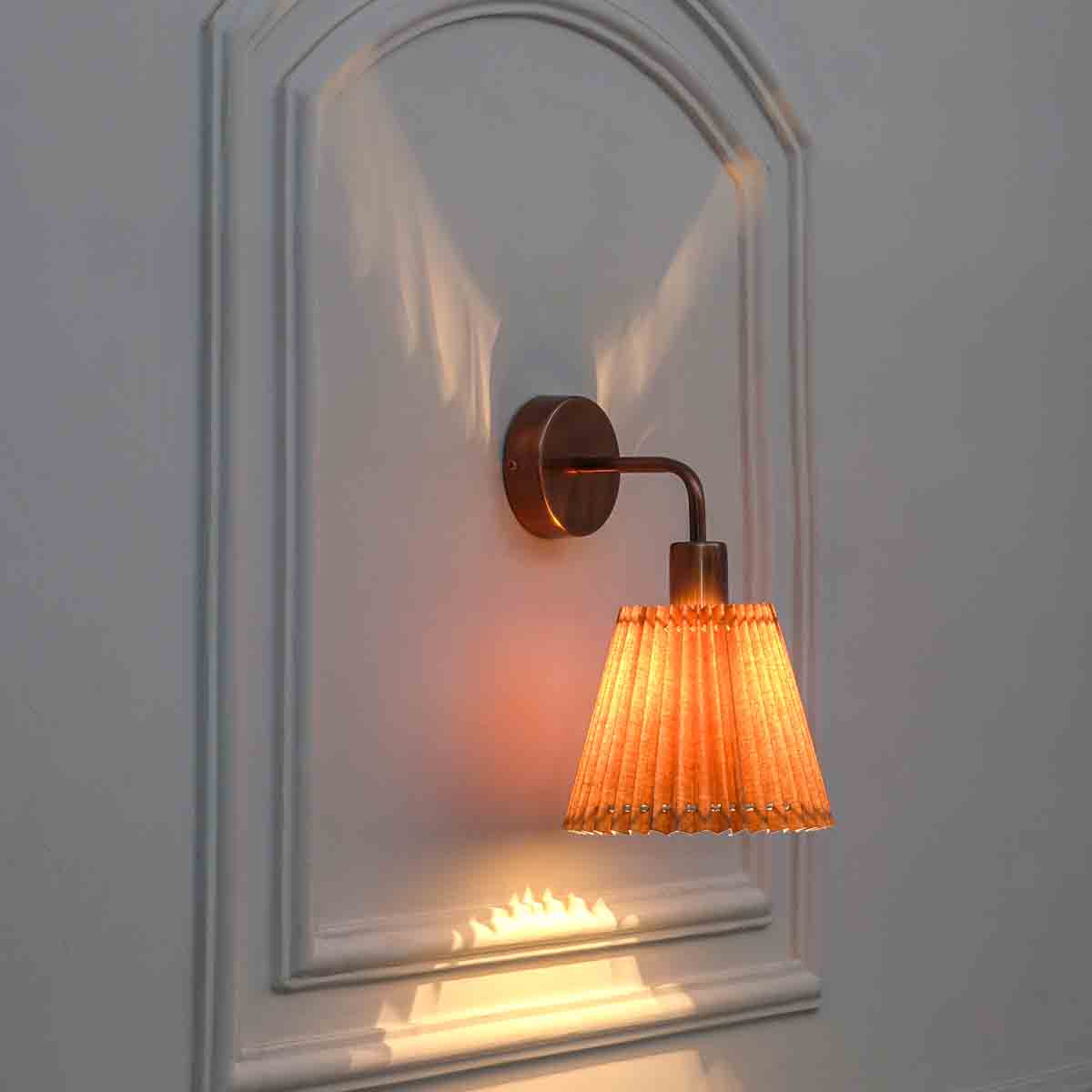 HUGUENOT Single Light Wall Fitting In Antique Copper And Beige Finish ...